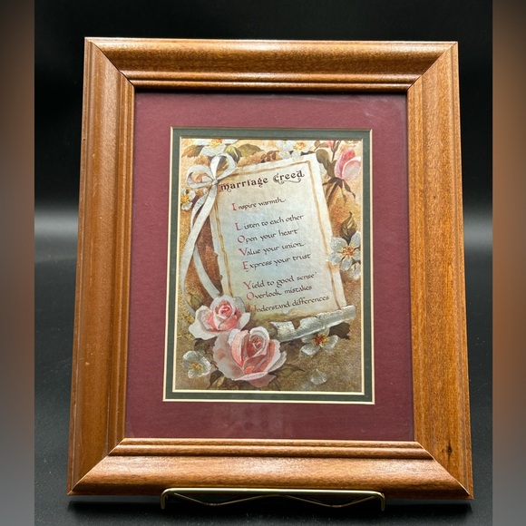 Vintage | Wall Decor | Vintage Marriage Creed Framed Floral Poem Art ...